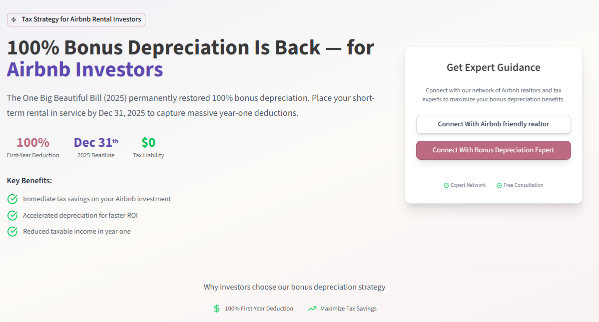 100% Bonus Depreciation for Airbnb: Maximize Tax Savings in 2026